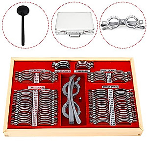 104 pcs Optical Trial Lens Set,Metal Rim Optometry Kit Box + A Free Trial Frame,Optometry Test Trial Frame,Ophthalmic lense(104 PCS)