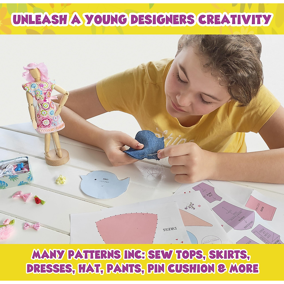 Fashion Designer Kits for Girls & Boys Ages 8+ Learn To Use Draft & Re-Design Patterns, Sew & Be A Fashion Designer For The 8.5 In. Mannequin. Top Gifts For 9 Year Old Girls, Children's Sewing Kits