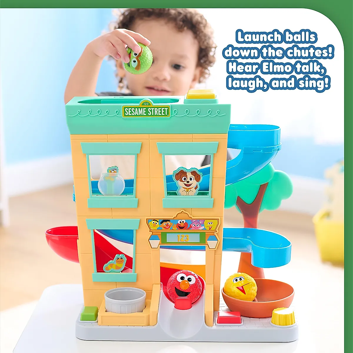 SESAME STREET 'Round The Neighborhood 4-Piece Ball Drop Playset and Figures, Sounds and Phrases, Kids Toys for Ages 12 Month by Just Play