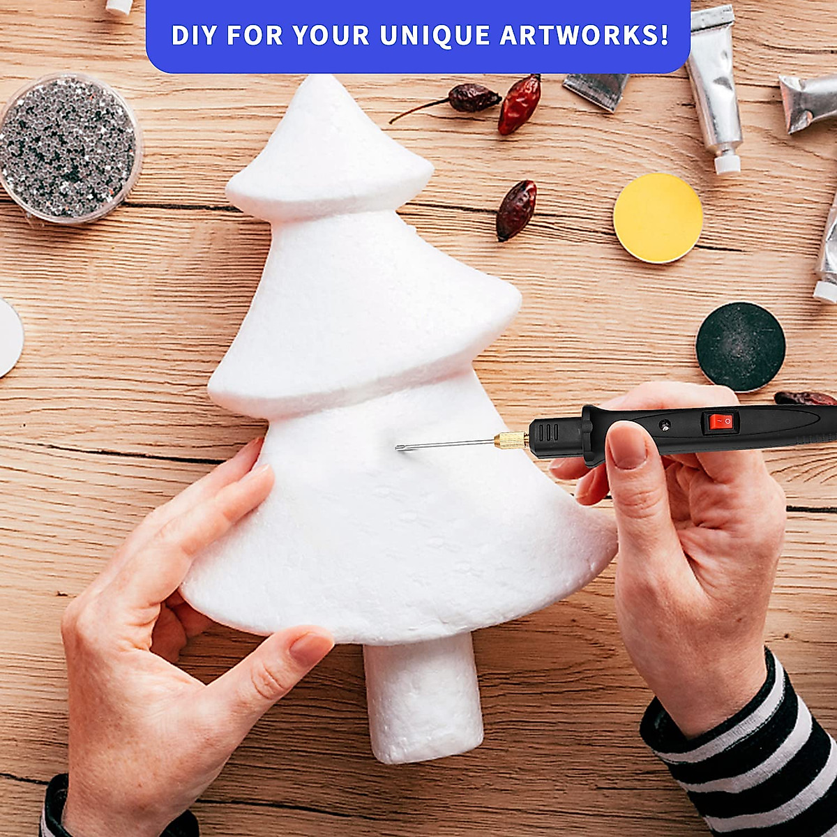 QXCSF Foam Cutter, 18W Styrofoam Cutter, Electric Foam Cutting Tool with LED Display, 3 in 1 Foam Carving Knife Kit for Foam Cutting, Hole Digging, Detail Handing