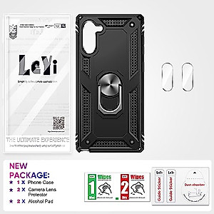 LeYi for Samsung Note 10 Case: Galaxy Note 10 Phone Case with [2 Pack] Camera Lens Protector, Military-Grade Shockproof Protective Case with Metal Ring Kickstand for Samsung Note 10, Black