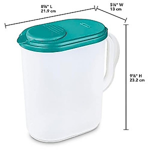 Sterilite Ultra Seal Freezer and Dishwasher Safe 1 Gallon Drink Pitcher with Comfort Grip Handle and Measure Marks, Clear/Blue (6 Pack)