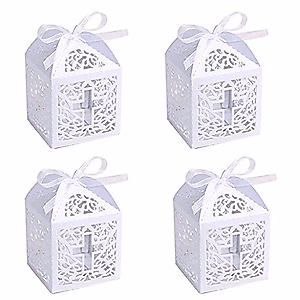 Sohapy 50Pcs Baptism Christening Favor Boxes Candy Boxes Bag Gift Box Baby Shower Favor for Baby Cute Birthday Decoration Shower Party decoration Supplies (white)