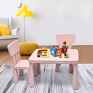 COSTWAY 3-Piece Kids Table and Chairs Set, Lightweight Plastic Children Activity Center for Reading, Writing, Painting, Snack Time, Kids Furniture Art Study Desk & Chairs Set for Ages 1-7 (Pink)