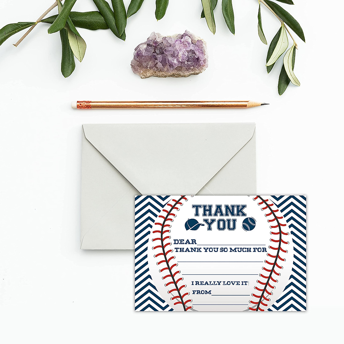 TENTADO Baseball Thank You Cards, Baseball Thank You Cards with Envelopes, Kids Fill in the Blank Thank You Cards, 20 Count with Envelopes, 4 X 6