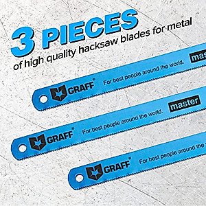GRAFF Bi-Metal Molybdenum Hacksaw Blades 12 Inch for Metal and Steel Cutting 24 tpi - Handsaw Blades Replacement HSS