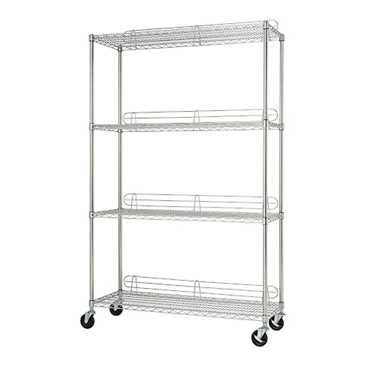 TRINITY EcoStorage Heavy Duty 4-Tier Adjustable Wire Shelving with Wheels and Backstands for Kitchen Organization, Garage Shelf Rack, NSF Certified, W D x 77” H, 48 by 18 by 72", Chrome