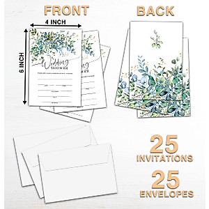Greenery Wedding Shower Invitations, Floral Bridal Shower Invitations, Bridal Shower Invites for Engagement Party, Wedding, Bridal Shower, Set of 25 Invitations & 25 Envelopes (B02)