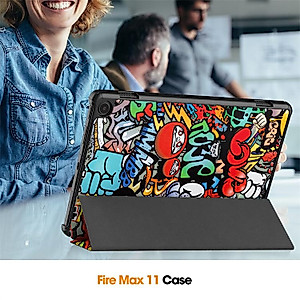 Case for Amazon Fire Max 11 Tablet (13th Generation, 2023 Release), Slim Folding Stand Cover Case for Fire 11 Tablet with Auto Wake/Sleep, Graffiti