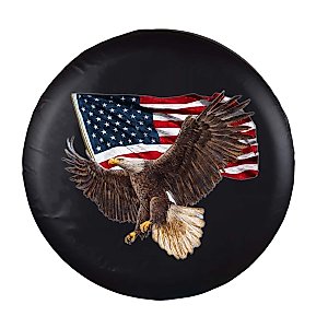 Spare Tire Cover, Wheel Cover with American Eagle USA Flag PVC Leather Waterproof Dust-Proof Universal Fit for Jeep Trailer RV SUV Camper Vehicle (17 Inch)