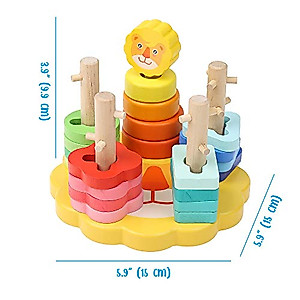 Boxiki kids 27 PCS Montessori Toys for 1 to 3 Year Old Boys Girls Toddlers, Wooden Shape Sorter & Stacking Toys, Color Recognition Stacker, Baby Puzzles Gift