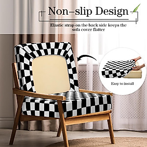 Newwiee Set of 8 Outdoor Stretch Cushion Cover Plaid Patio Chair Cushion Covers Replacement Furniture Cushions Couch Sofa Slipcovers Seat Cover Soft Flexibility Protector Washable(Black and White)