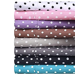 SUPERIOR Cotton Blend 600 Thread Count Sheet Set, Polka Dot Design, Includes 1 Elastic Deep Pocket Fitted Sheet, 1 Flat Sheet, 2 Pillowcases, Luxury Bedding, Soft Sateen Weave, King, Black