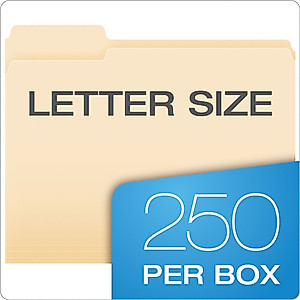 Pendaflex File Folders, Letter Size, 1/3 Cut, Manila, 250 per Box (752250)