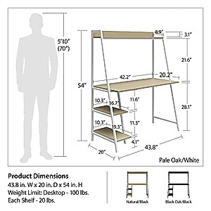 Novogratz Bushwick Ladder Desk, Pale Oak on White Metal