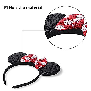 ZYTJ 2 Pcs Mouse Ears Headbands,Shiny Bows Mouse Ears Headbands, A Perfect Addition to Your Trip Essentials and Accessories for Women red