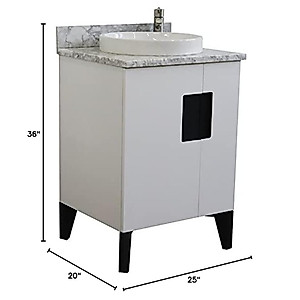 Kolb 25" Single Round Sink Vanity with White Marble Stone in White