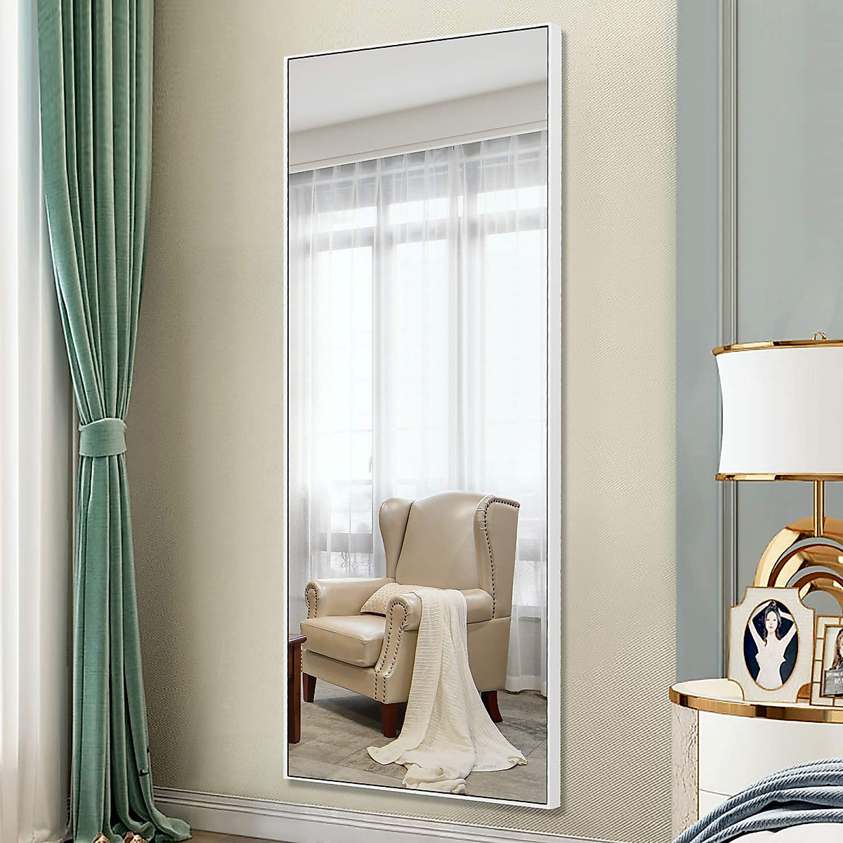PexFix Full Length Mirror, 65" x 22" Floor Mirror Large Full Body Standing Mirror Dressing Mirror for Bedroom, Slim Metal Frame - Silver, (JJ00372ZZV-USAM009-US)