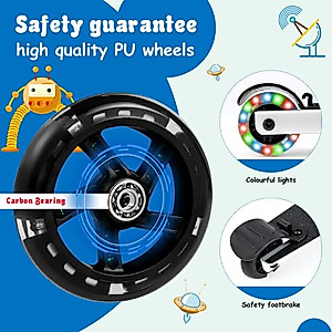 HONEY JOY Kids Scooter Suitcase, 18” Children Carry on Scooter Luggage w/Light-up LED Wheels, Waterproof Shell & Retractable Handle, Lightweight Foldable Ride on Suitcase for Kids Boys Girls(Robot)