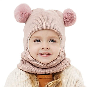 Baby Girls Boys Winter Hat Scarf Earflap Hood Scarves Toddler Kids (Pink-1, 2-5T)