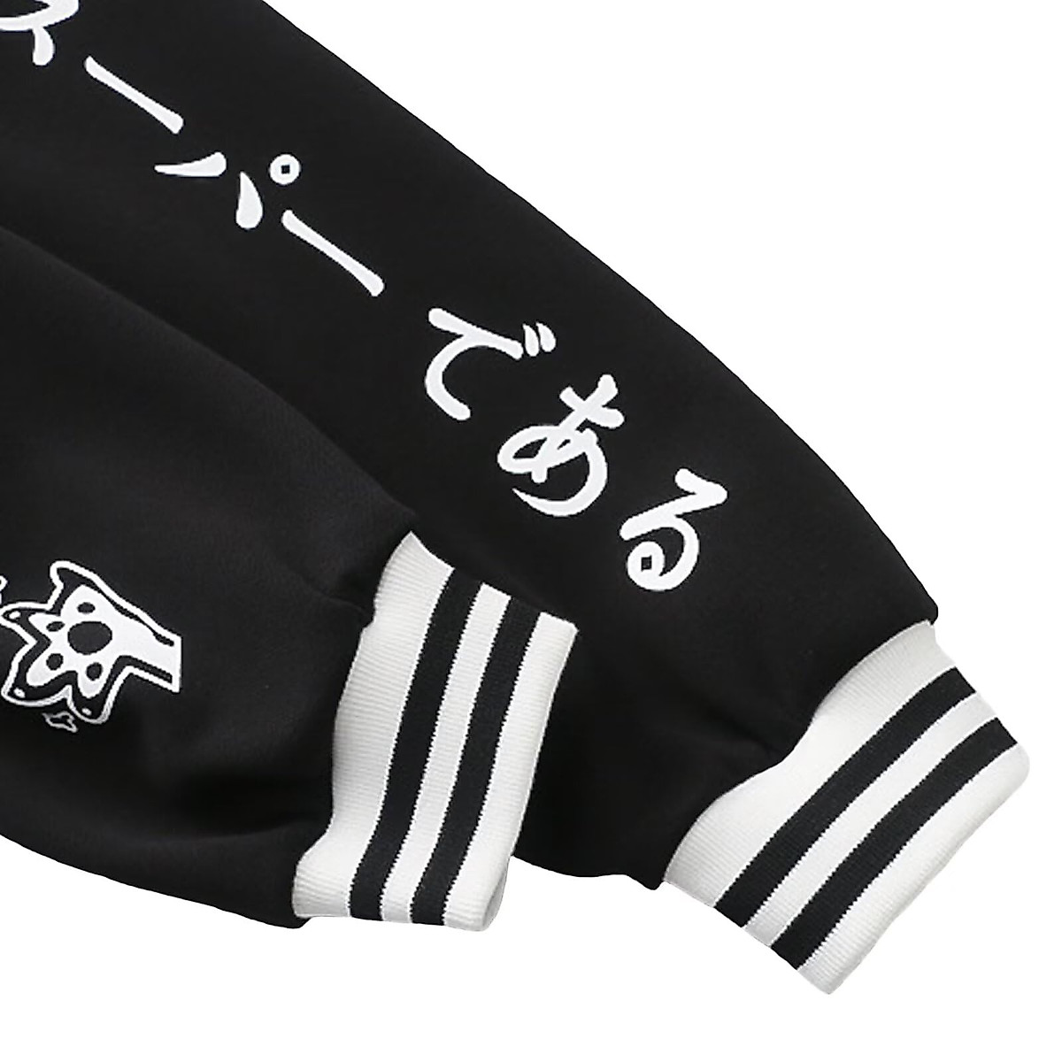 Cute Cat Baseball Jacket Hoodie Long Sleeve Casual Sweatshirt Oversized Kawaii Print Pullover Aesthetic Coat for Girl Black