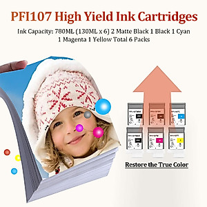 INK+ YOUEXPERT PFI-107 6Pcs Cartridges Replacement for Canon PFI-107, Work with ImagePROGRAF IPF670 IPF680 IPF685 IPF770 IPF780 IPF785 ( 2MBK,1BK,1C,1M,1Y)