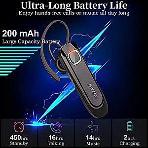 HIFEER Bluetooth Headset V5.0, Wireless Bluetooth Earpiece,Hands-Free with Built-in Mic for Driving/Business/Office,CVC8.0 Noise Cancelling Bluetooth Headphone for iPhone Android Samsung, Black