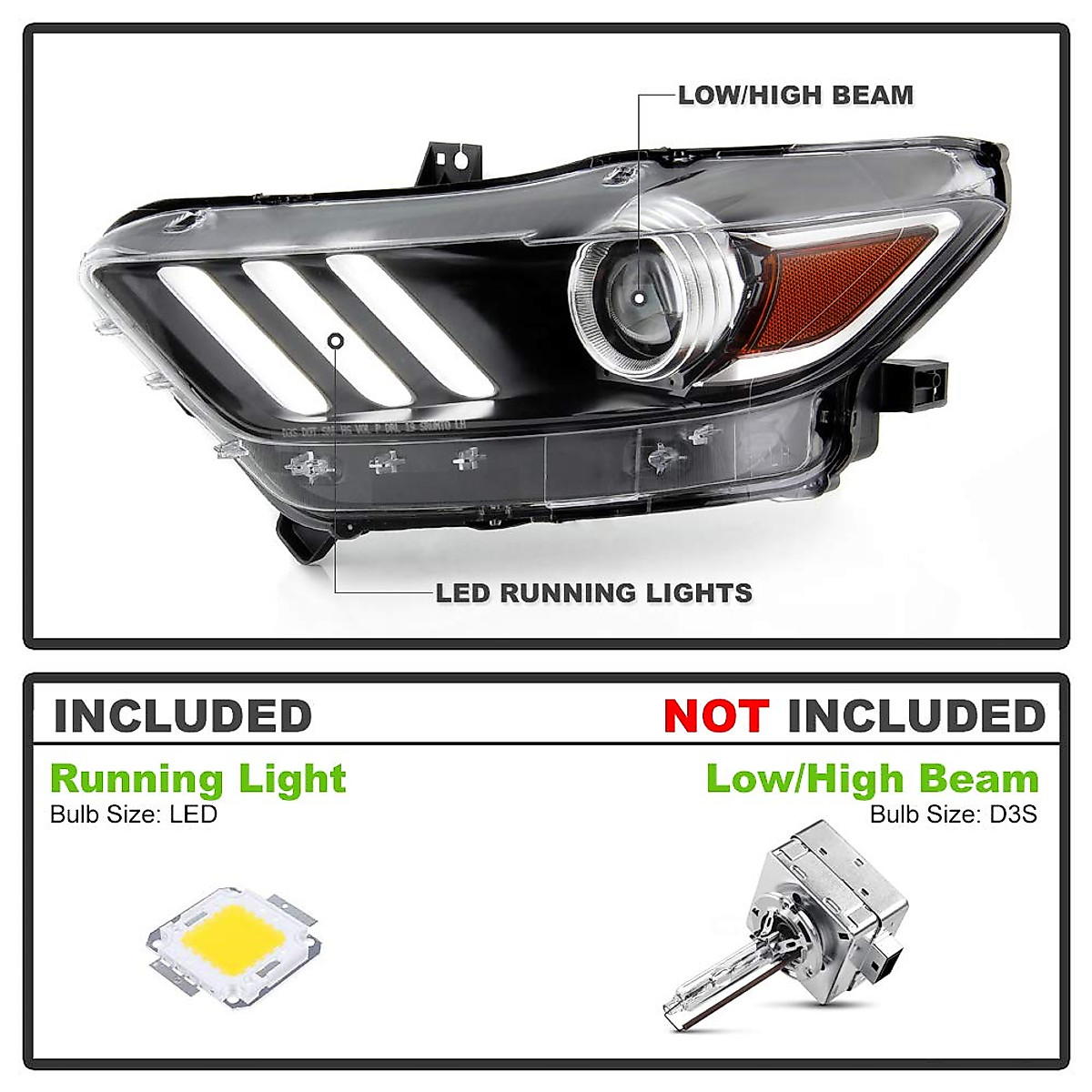 ACANII - For [HID/Xenon Model] 2015-2017 Ford Mustang LED Tube Projector Headlight Headlamp Assembly Left Driver Side