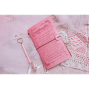 To My Granddaughter’s Gift - Pink Leather Journal+Heart Diamond Pen Set ,Engraved Notebook Writing Journal,Refillable Notepads,Travel Diary Graduation Back to School,Christmas,Birthday Gifts for Girls(7.9"x4.7") (To Granddaughter Journal)