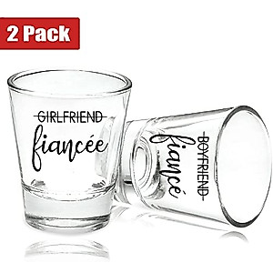 Boyfriend and Girlfriend Shot Glasses Gift Set Engagement Gifts for Couples - Fiance Fiancee Classic Shot Glasses Gift for Him and Her - His and Hers Shot Glasses For Mr and Mrs Bride and Groom-1.5oz