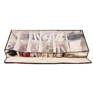 Shonpy 2PCS Men/Woman 12 Cells See Through Underbed shoes and boots Storage Bag Organizer with PVC window (beige)