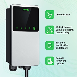 Autel MaxiCharger Home Electric Vehicle (EV) Charger, up to 50 Amp, 240V, Level 2 WiFi and Bluetooth Enabled EVSE, Hardwired, Indoor/Outdoor, 25-Foot Cable with Separate Holster, Silver