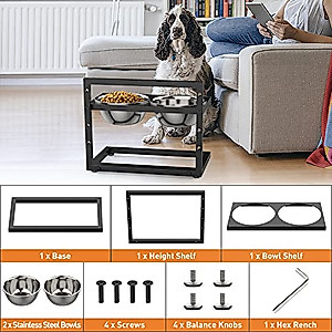 Elevated Dog Bowls, DiroPet Raised Dog Bowl Stainless Steel 1.5L/51oz, 4 Adjustable Heights Dog Bowl Stand, for Large Medium Small Dogs