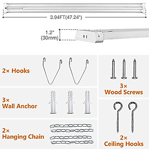 OOOLED 4FT Linkable LED Shop Light for Garages, 42W 4800LM 5000K Daylight LED Shop Lights, LED Ceiling Light with Pull Chain (ON/Off), Linear Worklight Fixture with Plug, 2 Pack