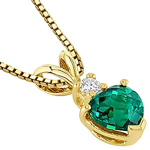 PEORA Created Emerald with Genuine Diamond Pendant in 14K Yellow Gold, Heart Shape Solitaire 6mm