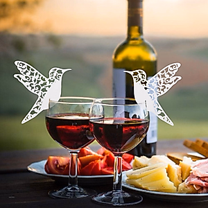 50pcs Place Cards, Little Bird Shape Table Name Cards for Wine Glass, Wedding Name Place Cards for Table Setting Receptions Parties Events Celebrations(White)