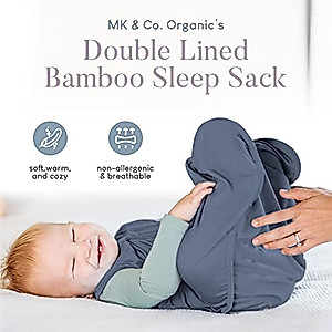 MK & Co. Organics - Unisex Baby Sleep Sack 6-12 Months - Soft & Stretchy Gender Neutral Baby Clothes - Baby Sleeper Wearable Blanket, Viscose Made Baby Clothes Sleep Sacks with Double Zip - Slate Blue