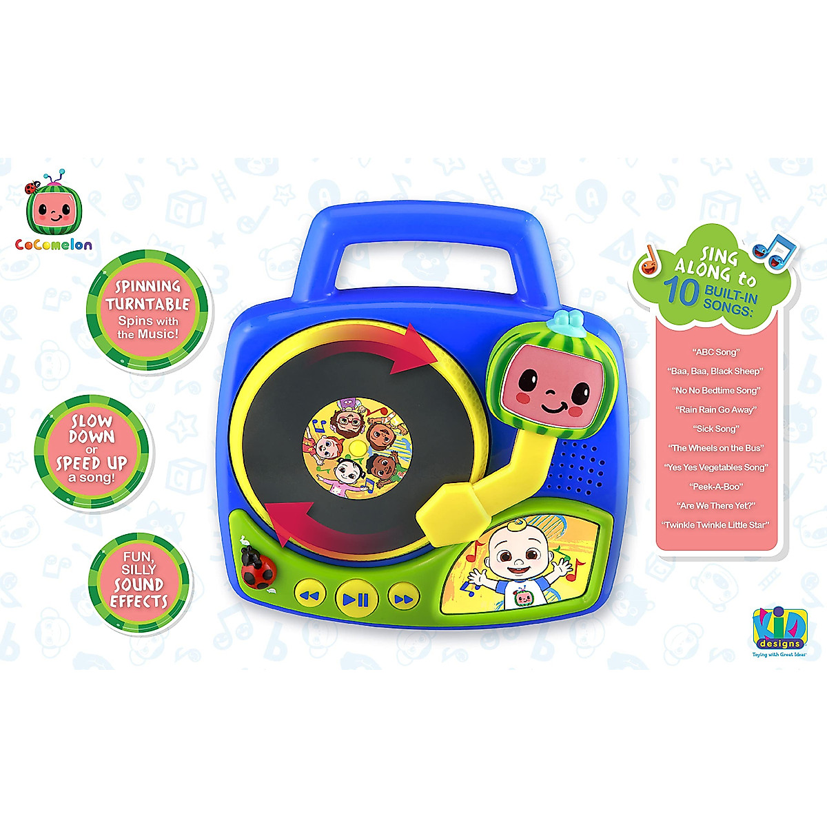 eKids Cocomelon Toy Turntable for Toddlers with Built-in Nursery Rhymes and Sound Effects for Fans of Cocomelon Toys