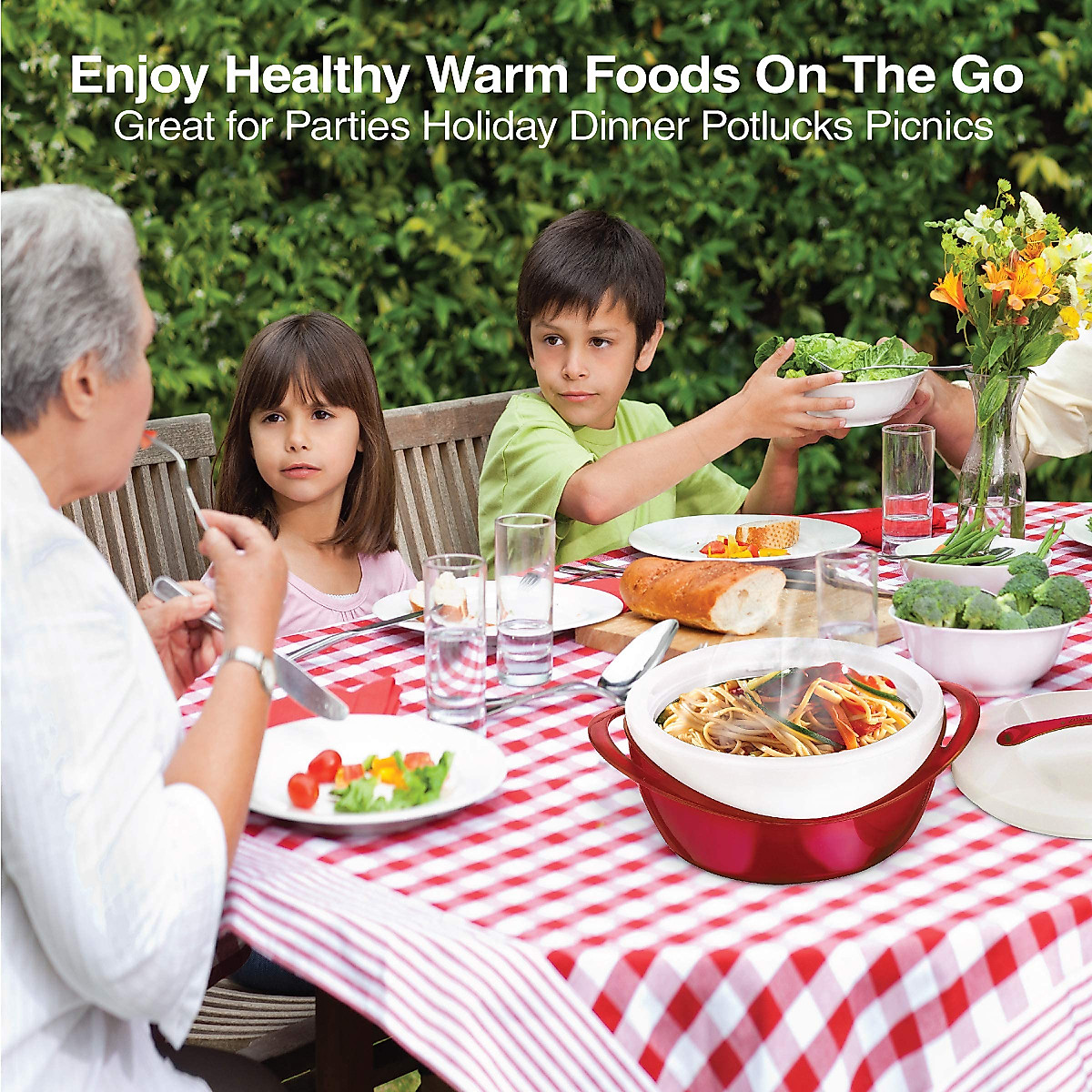 Pinnacle Large Insulated Casserole Dish with Lid 3.6 qt. Elegant Hot Pot Food Warmer/Cooler -Thermal Soup/Salad Serving Bowl Stainless Steel Hot Food Container–Best Gift Set for Moms –Holidays Red