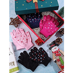 Cooraby 4 Pair Stretch Winter Kids Gloves Full Fingers Magic Gloves Winter Warm Student Knitted Gloves for Boys Girls Kids