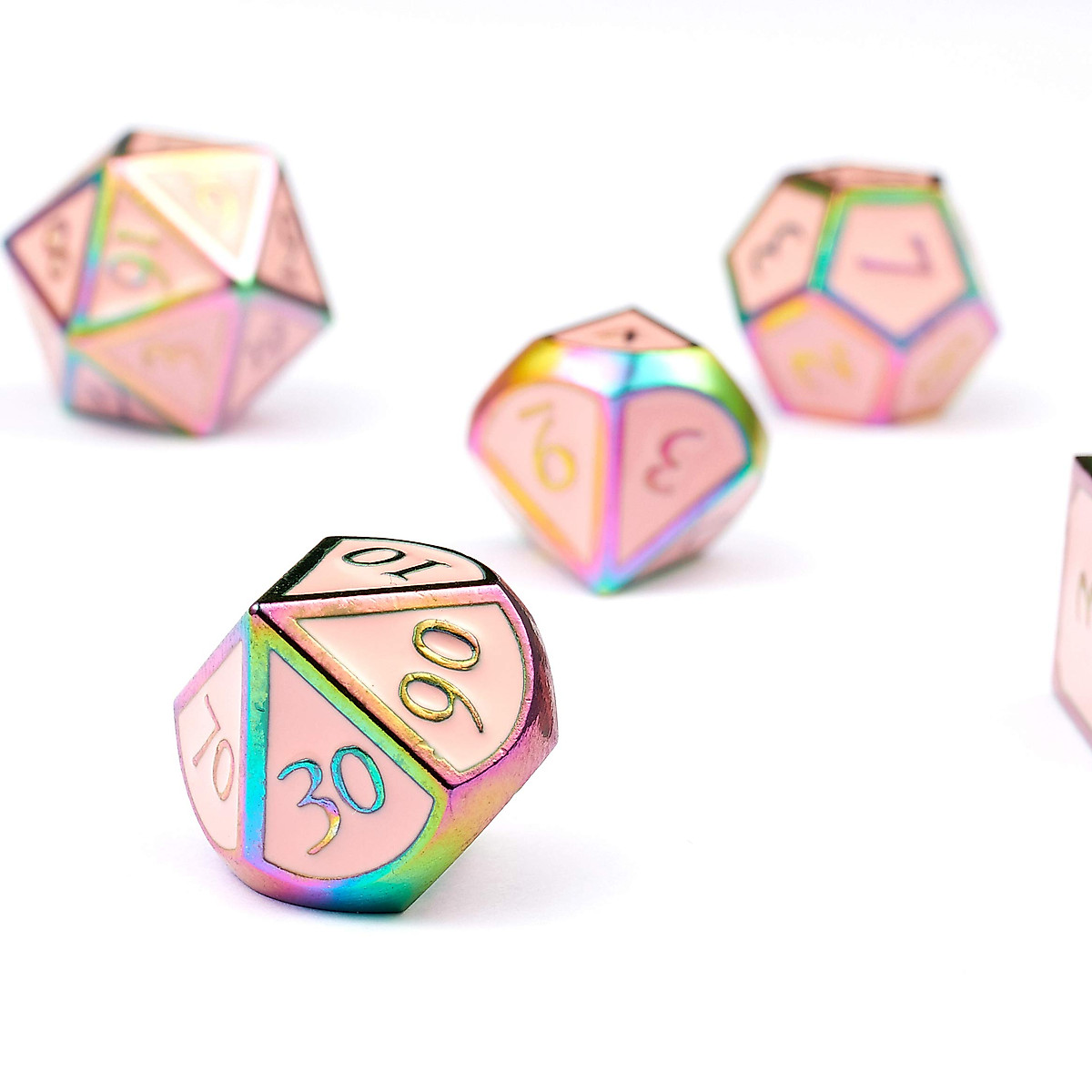 DND Metal Game Dice Set Cream Pink with Rainbow Edge 7pcs Set for Dungeons and Dragons RPG MTG Table Games D4 D6 D8 D10 D12 D20