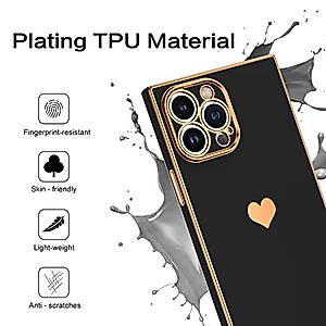 BENTOBEN Square iPhone 13 Pro Max Case, Cute Heart Luxury Plated Full Camera Lens Protection, Reinforced Corner TPU Cushion Shockproof Edge Bumper Women Men Phone Cover for 13 Pro Max 6.7", Black/Gold