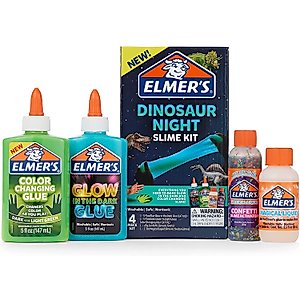 Elmer’s Glue Slime Kit, Dinosaur Night, Makes Color Changing and Glow in the Dark Slime, Includes Liquid Glue and Slime Activator, 4 Count