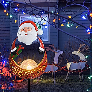Solar Christmas Garden Stake Lights Santa Claus&Snowman Solar Christmas Decorations with LED Lights Outdoor Xmas Yard Pathway Lights Christmas Landscape Lights for Garden(2 PCS)