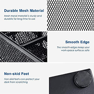 Mesh Desk Organizer, Refand Desktop Office Supplies Multi-Functional Caddy Pen Holder Stationery with 6 Compartments and 1 Drawer for Office, Home, School, Classroom