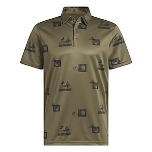 adidas Men's Allover Printed Polo Shirt, Olive Strata, 2X-Large