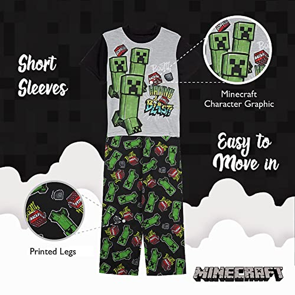 Minecraft Boys' Cotton Pajama Set, Have A Blast, 6