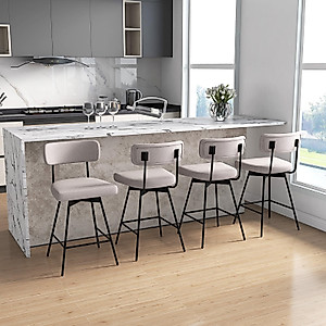 COSTWAY Bar Stools Set of 4, 25” Upholstered Counter Height Bar Stools with Back, 360° Swivel Dining Chairs with Heavy-Duty Metal Legs and Footrests, for Kitchen Island, Dining Room, Bar (4, Beige)