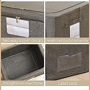 BESTUNIHOM Stackable Oxford Storage Bins with Transparent Windows for Clothing, Quilts, Blankets, Foldable Bedroom Storage Closet Organizers, 2 Pcs Brown 60L SNX-NJB012PBR60