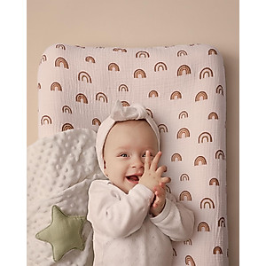 Muslin Changing Pad Cover for Baby Girls Boys, Cotton Natural Comfort Diaper Change Table Pad Covers, Ultra Soft Breathable Boho Changing Pad Sheets, 2Pack (Rainbow&Cedar)